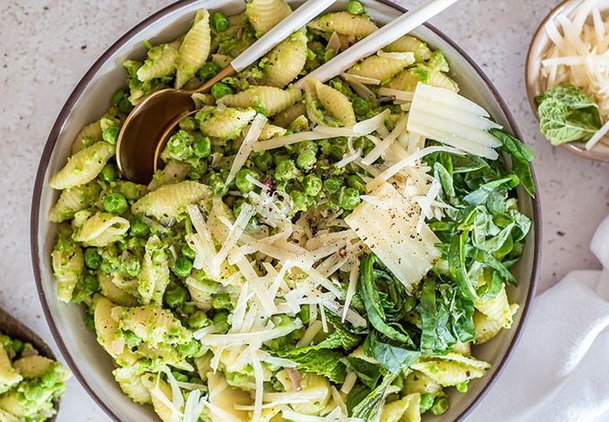 This fresh English Pea Pasta recipe is loaded with healthful pea prote ...
